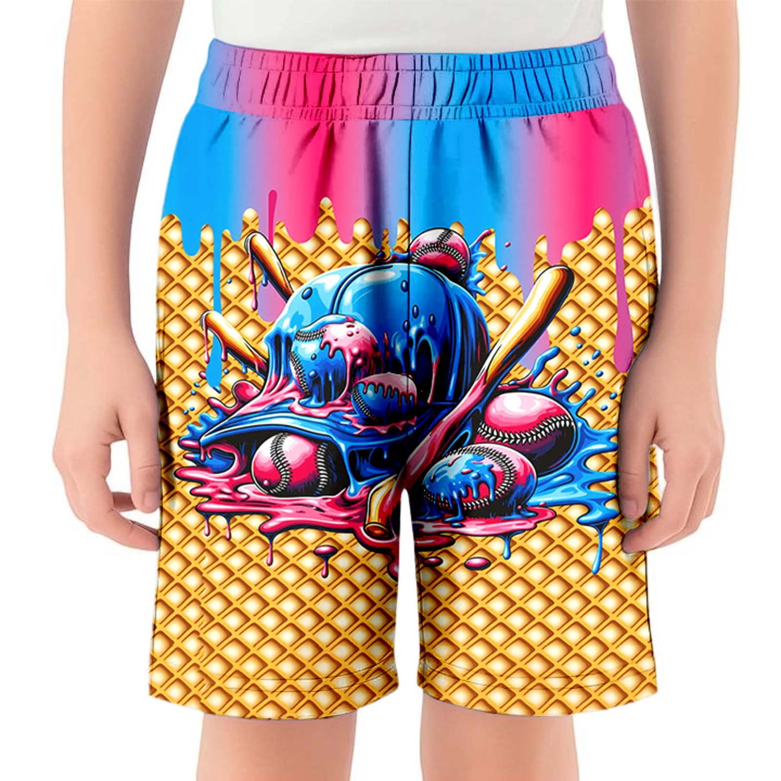 Boys Casual Shorts Athletic Baseball Print Shorts Elastic Waist With ...