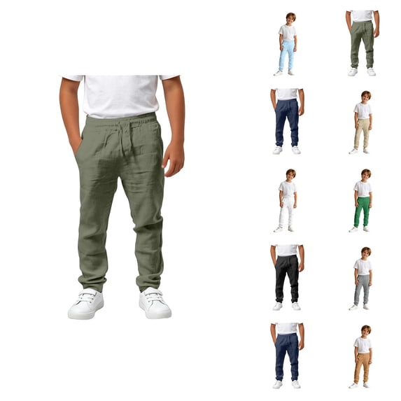 Boys Casual Solid Color Trousers Comfortable Elastic Waist Soft Blend ...