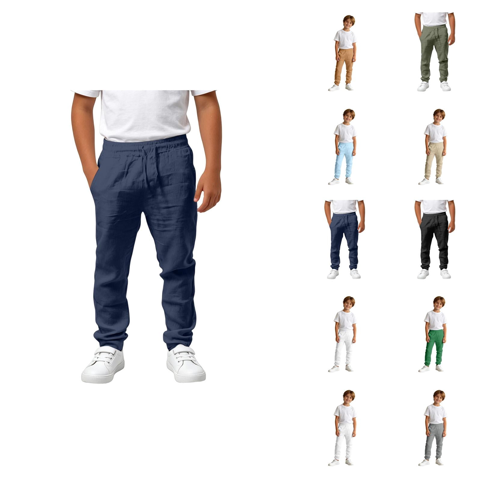 Boys Casual Solid Color Trousers Comfortable Elastic Waist Soft Blend ...
