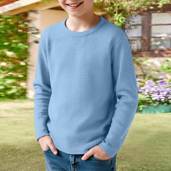 Boys Casual T Shirts Waffle Knit Long Sleeve Crewneck Cute Loose Fall ...