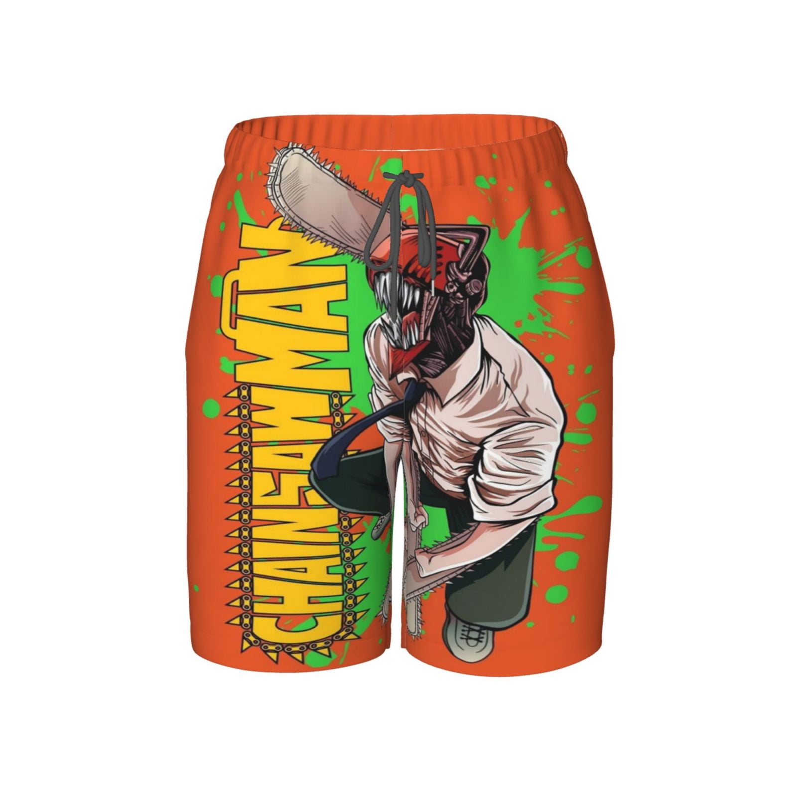 Boys Chainsaw Orange Men Swim Trunks With Mesh Liner Kids Cartoon Quick ...