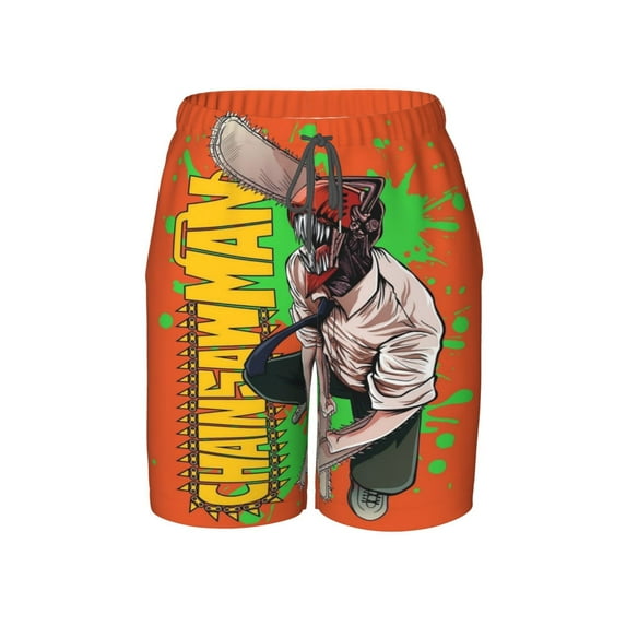Boys Chainsaw Orange Men Swim Trunks With Mesh Liner Kids Cartoon Quick ...