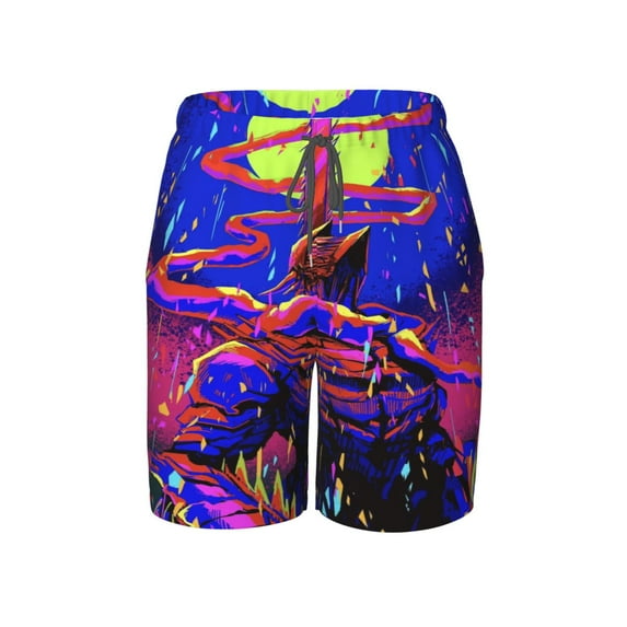 Boys Chainsaw Orange Men Swim Trunks With Mesh Liner Kids Cartoon Quick ...
