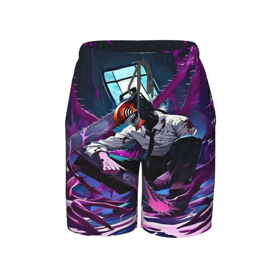 Boys Chainsaw Orange Men Swim Trunks With Mesh Liner Kids Cartoon Quick ...