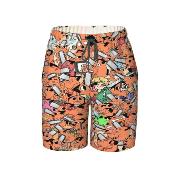 Boys Chainsaw Orange Men Swim Trunks With Mesh Liner Kids Cartoon Quick ...