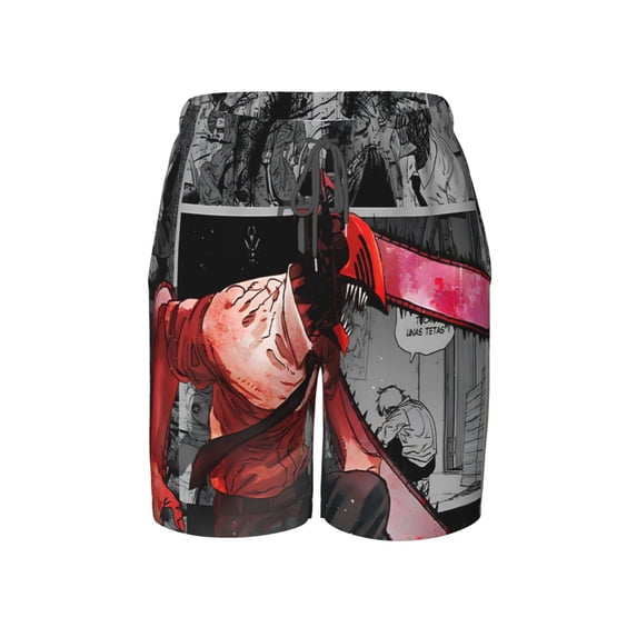 Boys Chainsaw Orange Men Swim Trunks With Mesh Liner Kids Cartoon Quick ...
