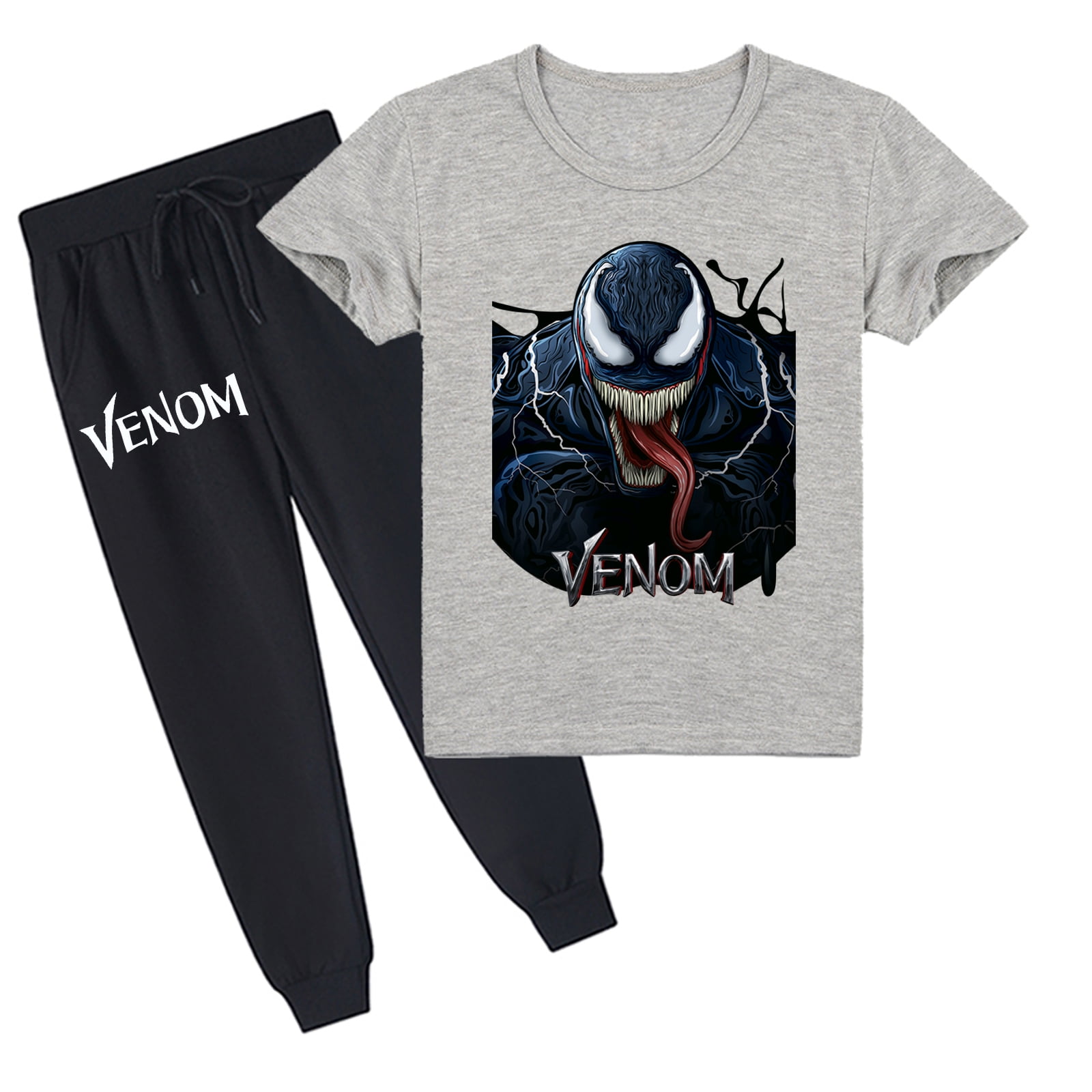 Boys' Charming Summer Outfit: Venom Crew Neck Cotton Short Sleeve T-shirt and Long Pants ...