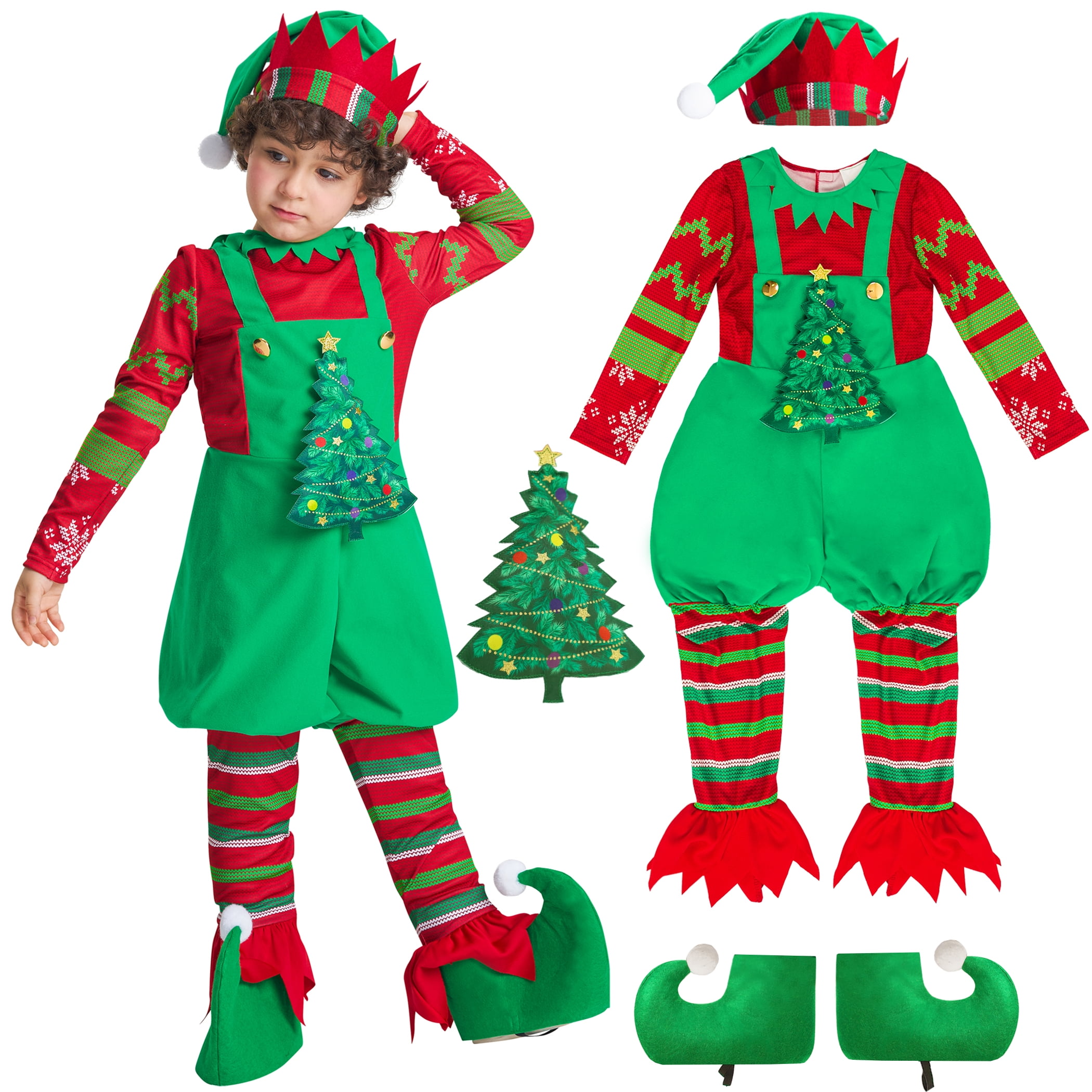 Kids Christmas Elf Outfit - Deluxe Santa's Helper Costume Set with Hat ...