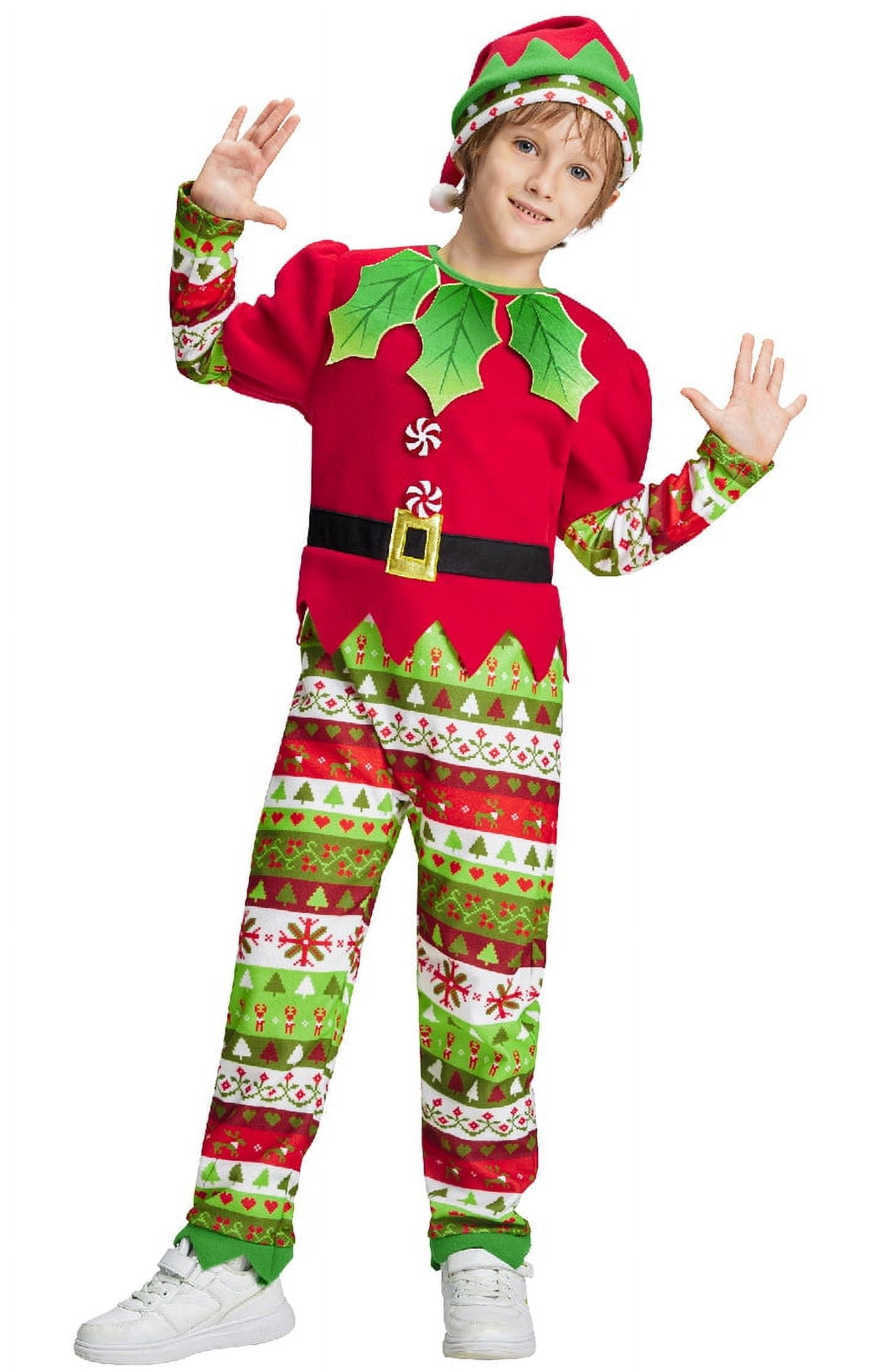 Boys Christmas Elf Costume, Xmas Flannel Jumpsuit Hat 2 Pcs Outfit for ...