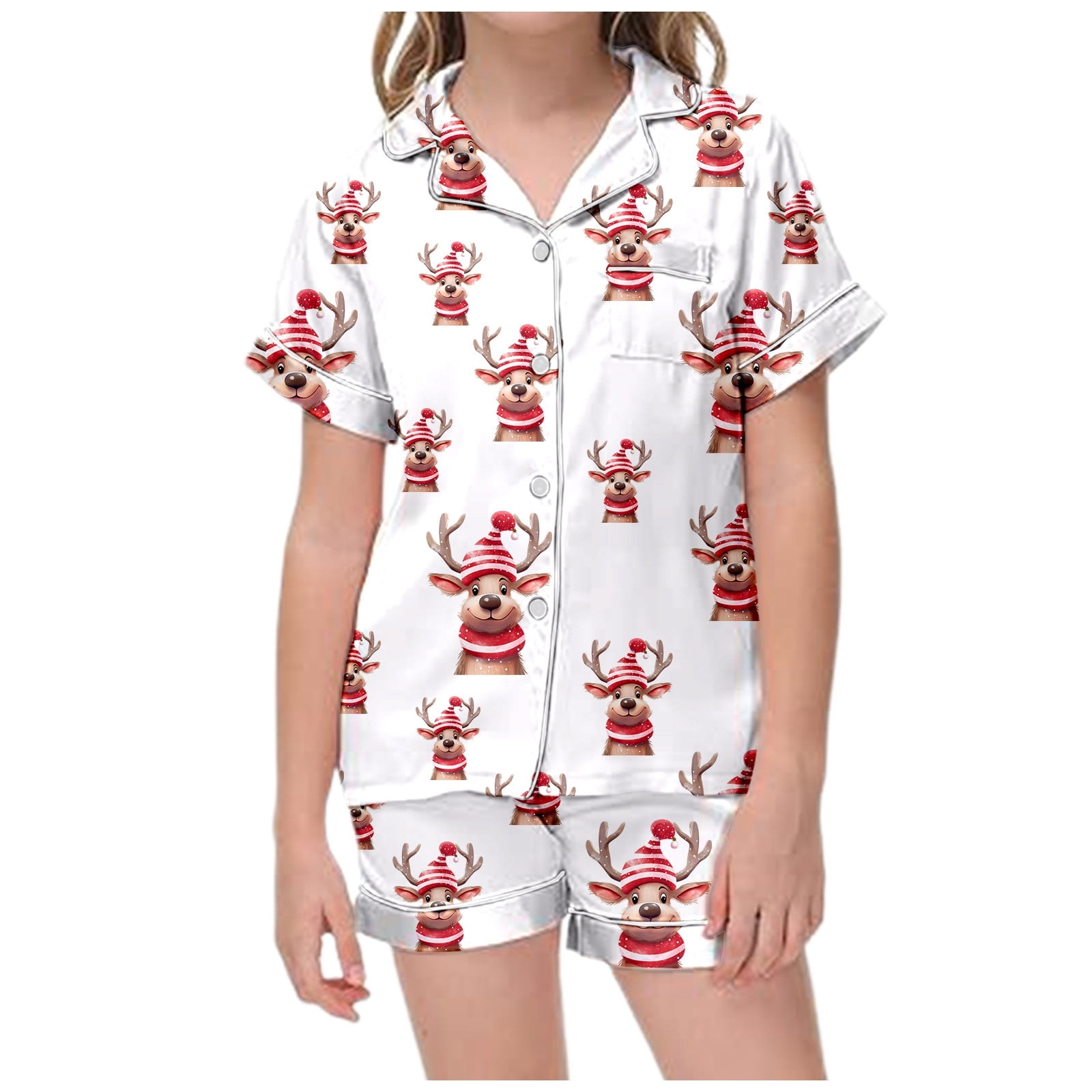 Boys Christmas Pajamas Printed Girls Pajamas Set Silk Satin Short ...