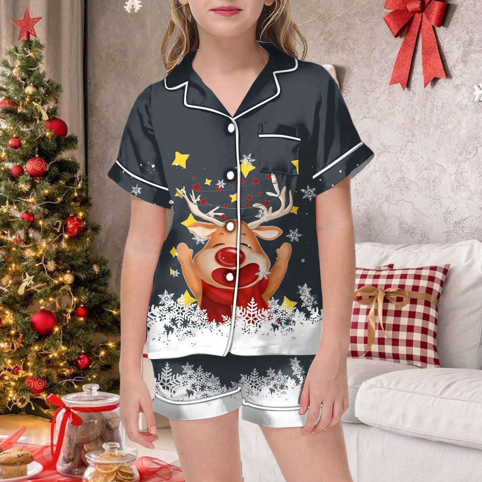 Boys Christmas Pajamas Set Brithday Girls Silk Pajamas Short Sleeve ...