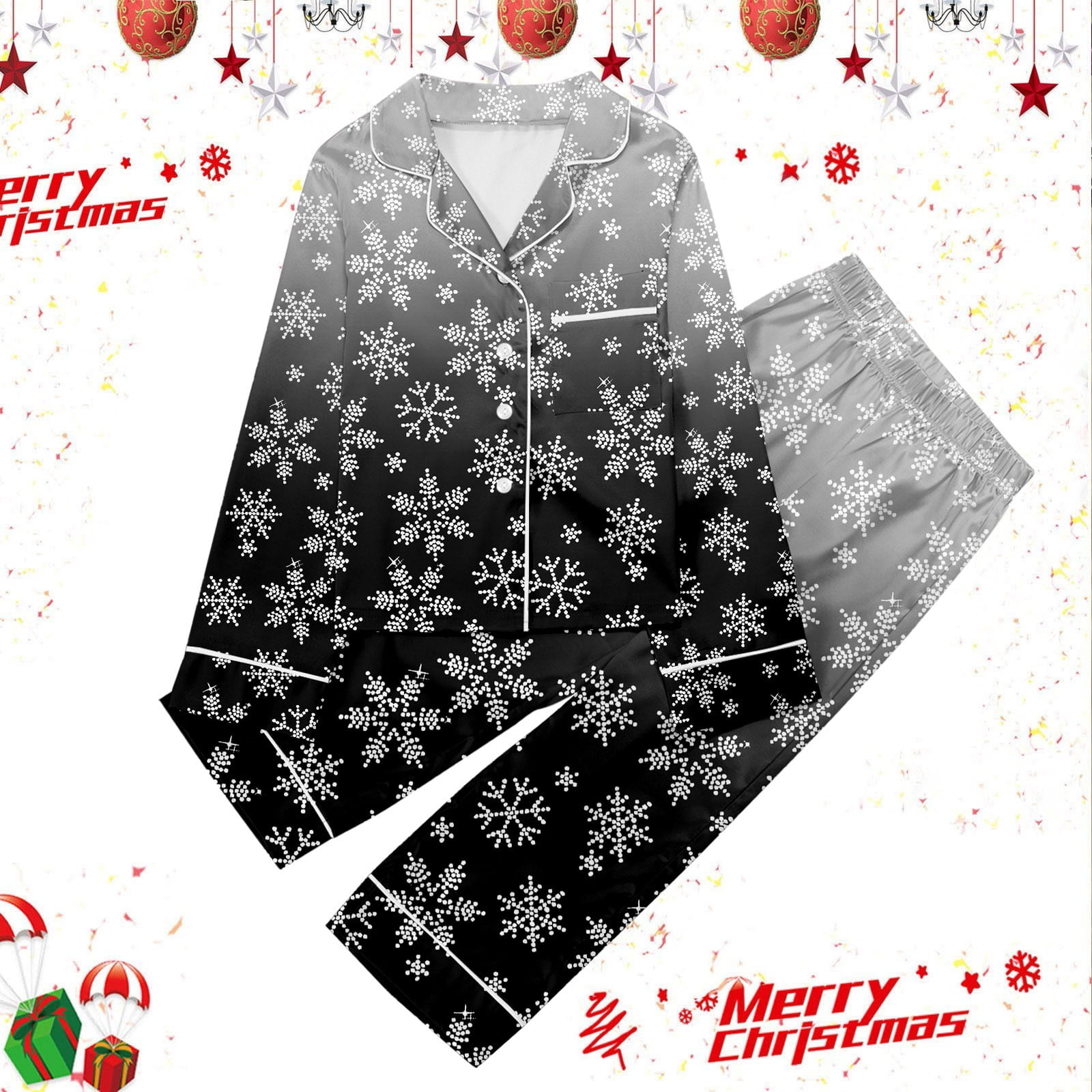 Boys Christmas Pjs Printed Girls Silk Pajamas Button Down Tops + Pants ...