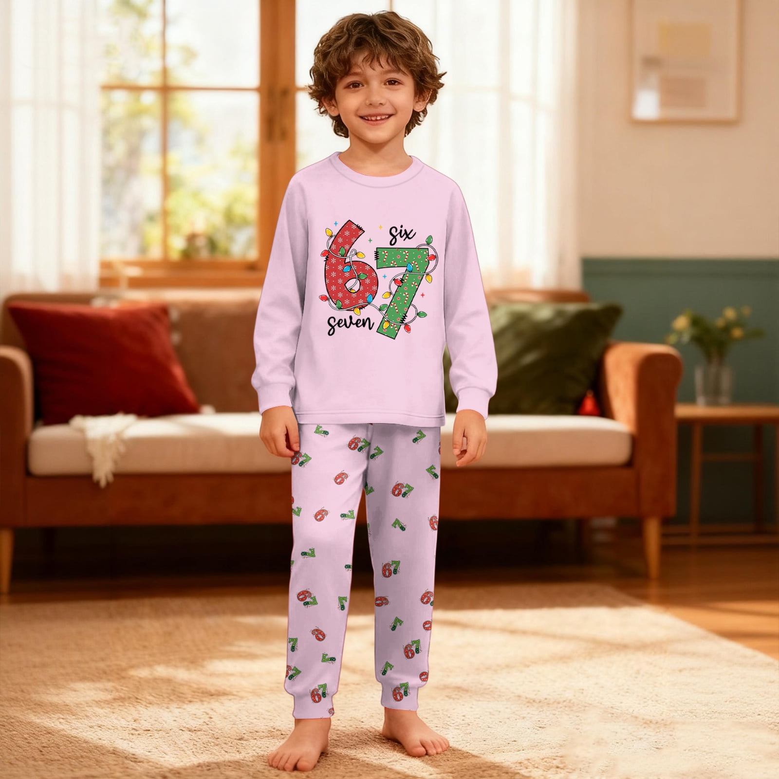 Boys Christmas Pyjamas 67 Meme Pyjamas Set Boys Girls Sleepwear Six Seven Number 6 7 Christmas ...