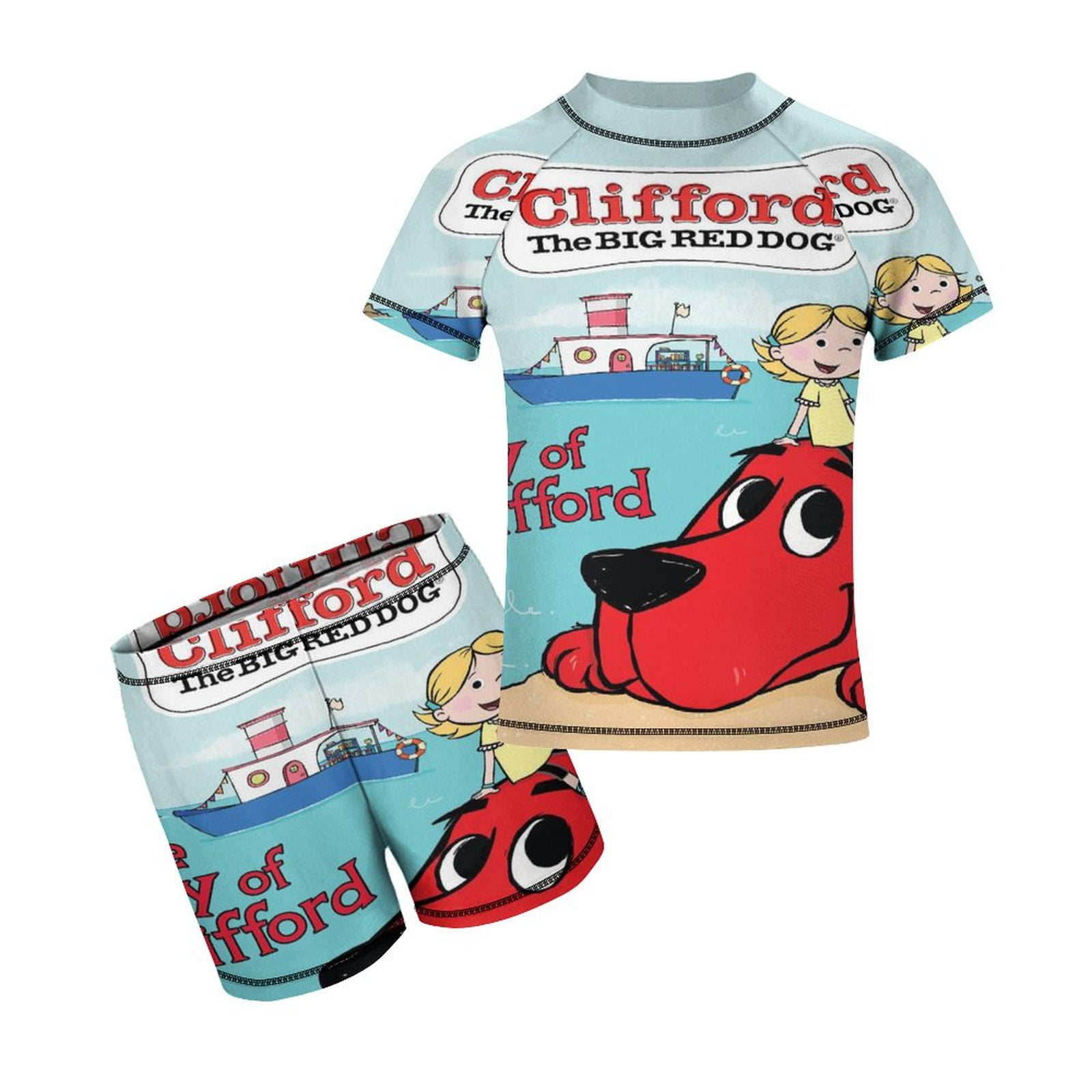 Boys Clif-ford Big Red Dog Rash Guard Set 2 Piece Swimsuits Short ...