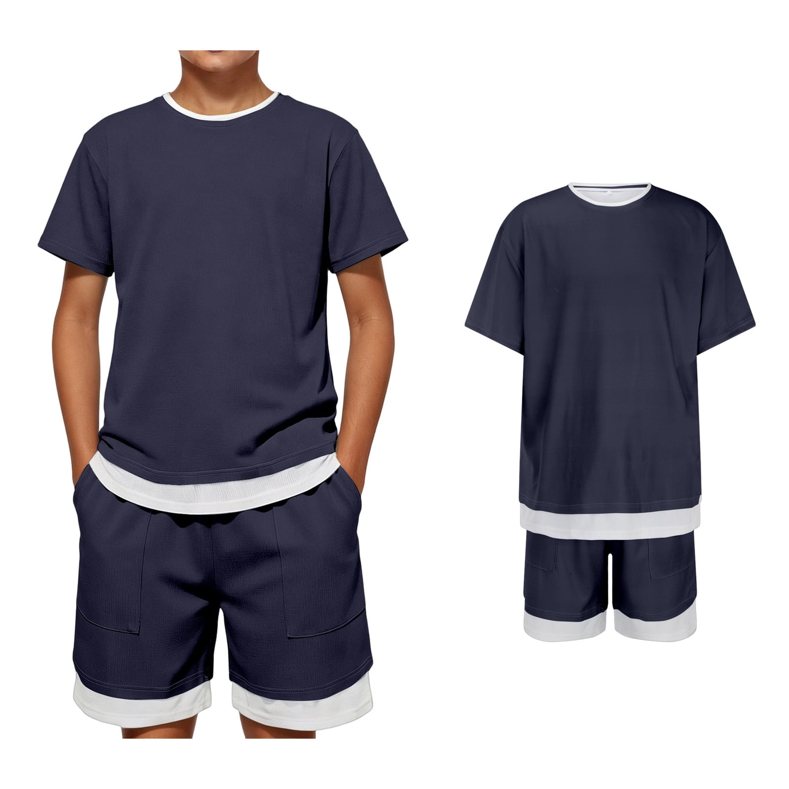 Boys Clothes 2PCS Outfits Color Block T Shirt & Shorts Boy Clothes Kids ...