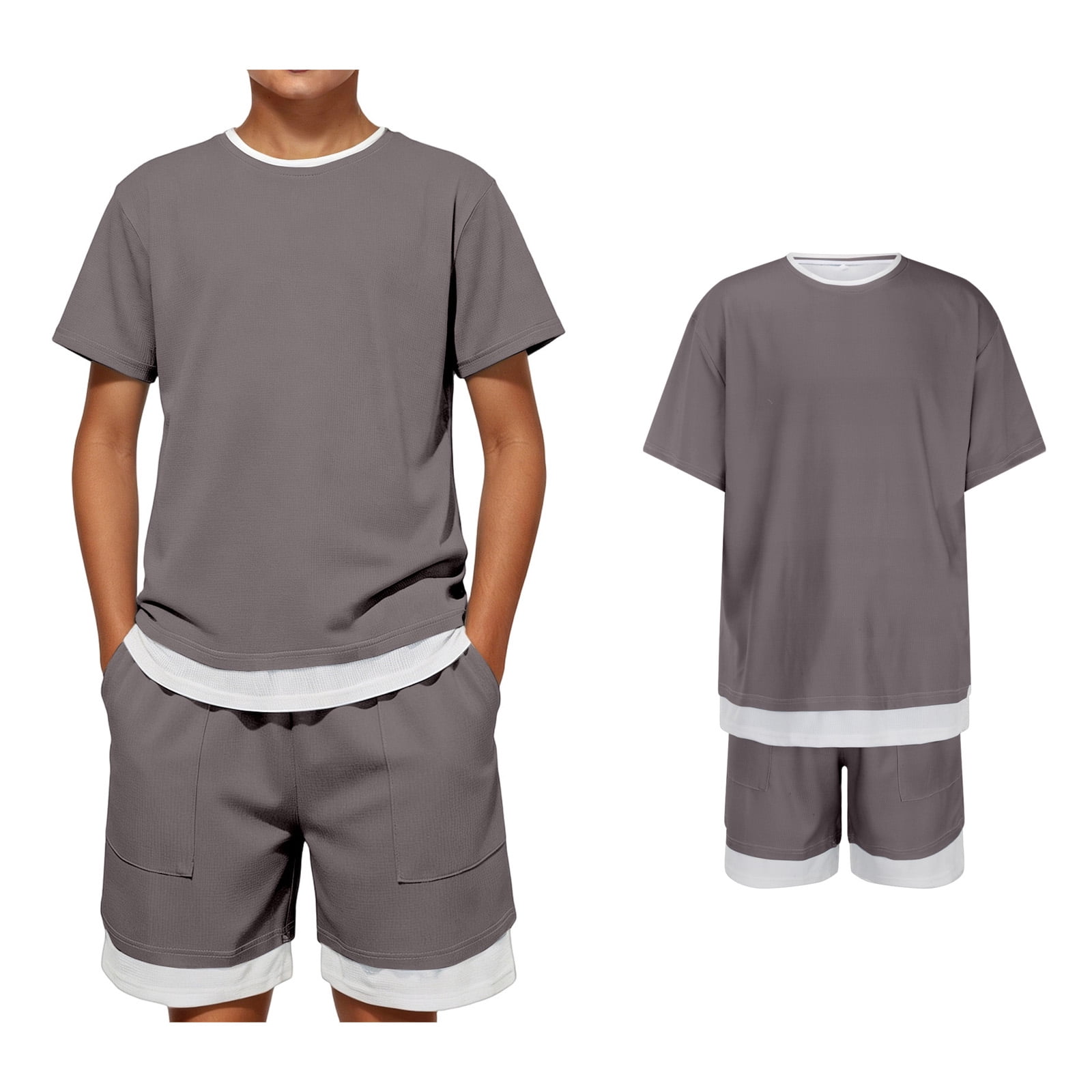 Boys Clothes 2PCS Outfits Color Block T Shirt & Shorts Boy Clothes Kids ...