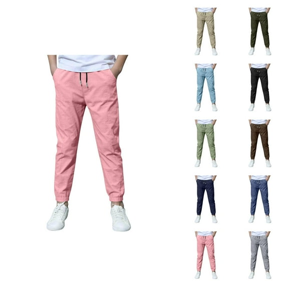 Boys Clothes Boys Linen Drawstring Jogger Pants Casual Elastic Waist ...