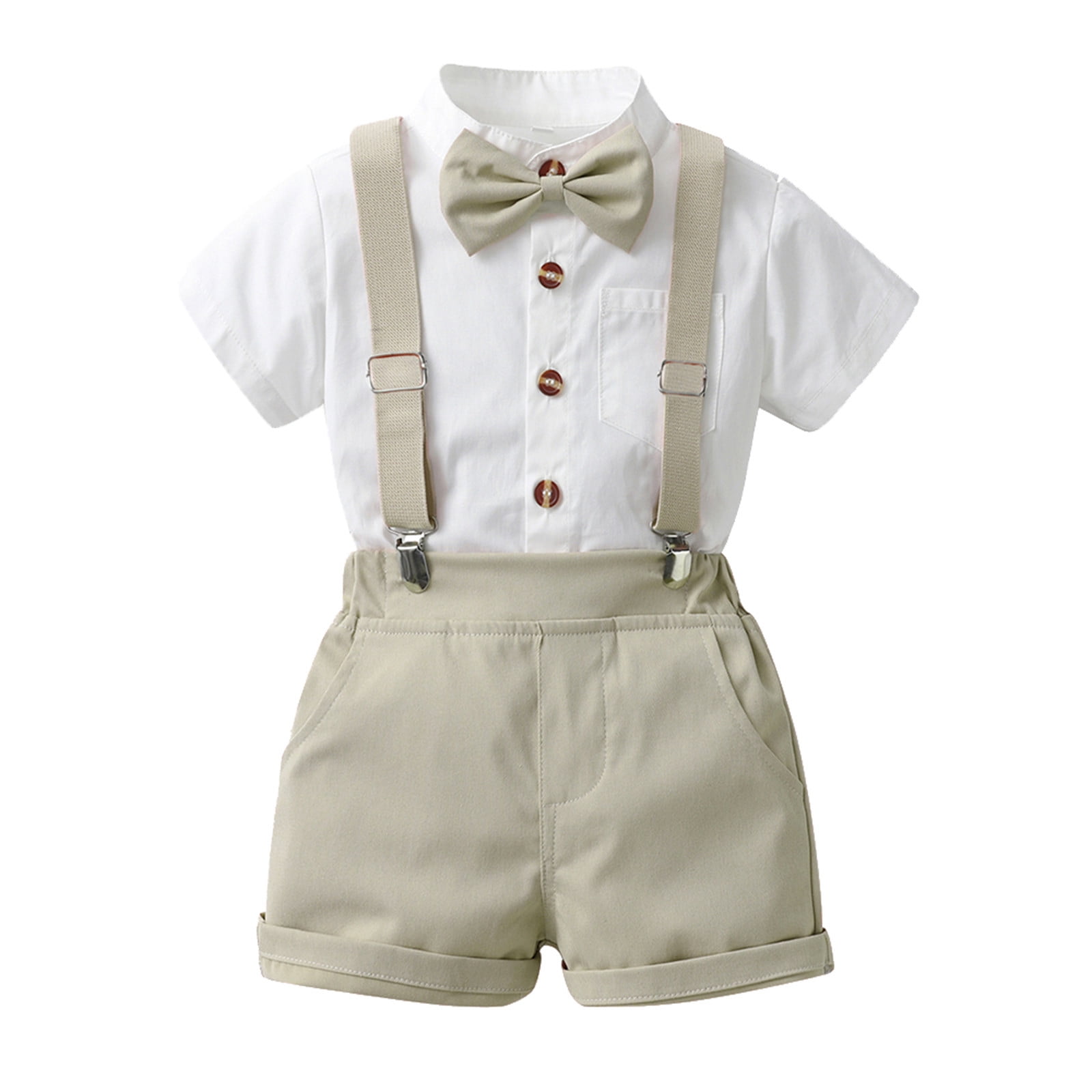 Boys Clothes Button down Shirt with Bowtie Suspender Pants 3 Pieces ...