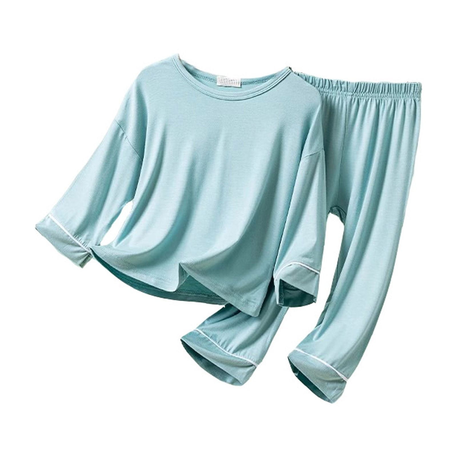 Boys Clothes Children's Long Sleeve Shirt Shorts Set Thin Solid Home Wear Loose Suit Mint Green ...