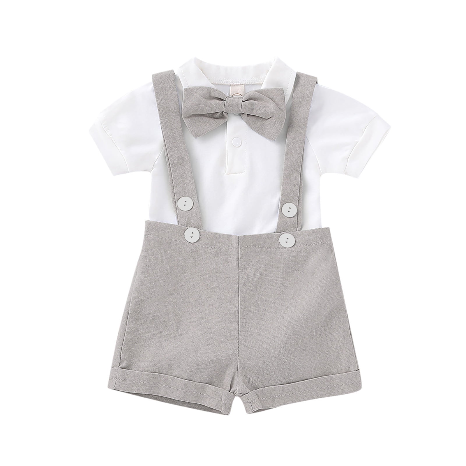 Boys Clothes Formal Suit Short Sleeve Suspenders Shorts Pants Bowtie ...