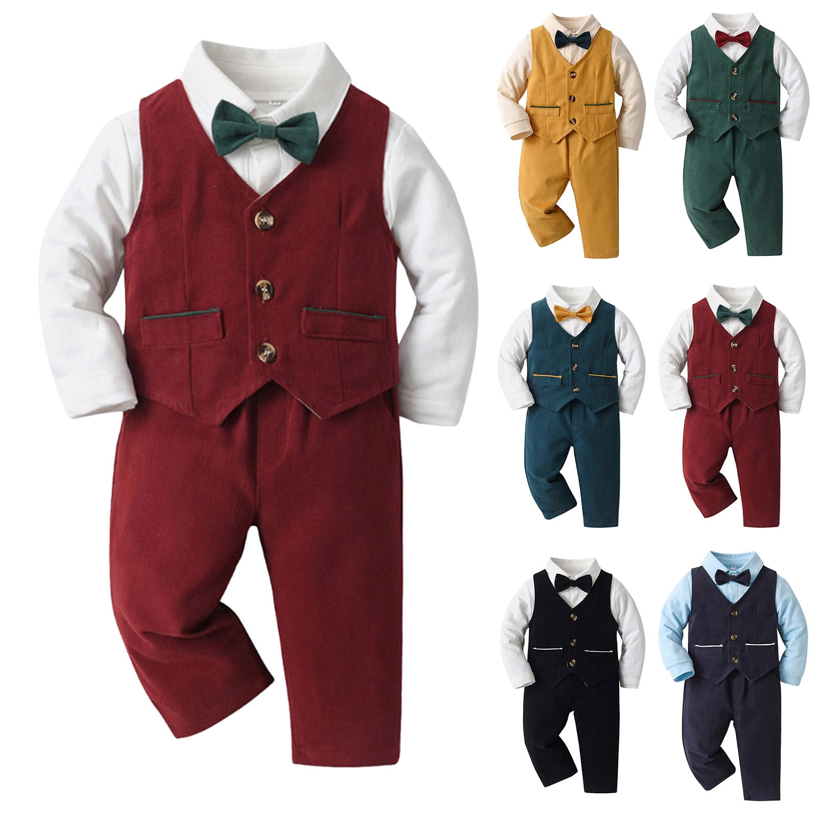 Boys Clothes Long Sleeve Shirt Romper Bodysuit Pants Coat with Tie 4Pcs ...