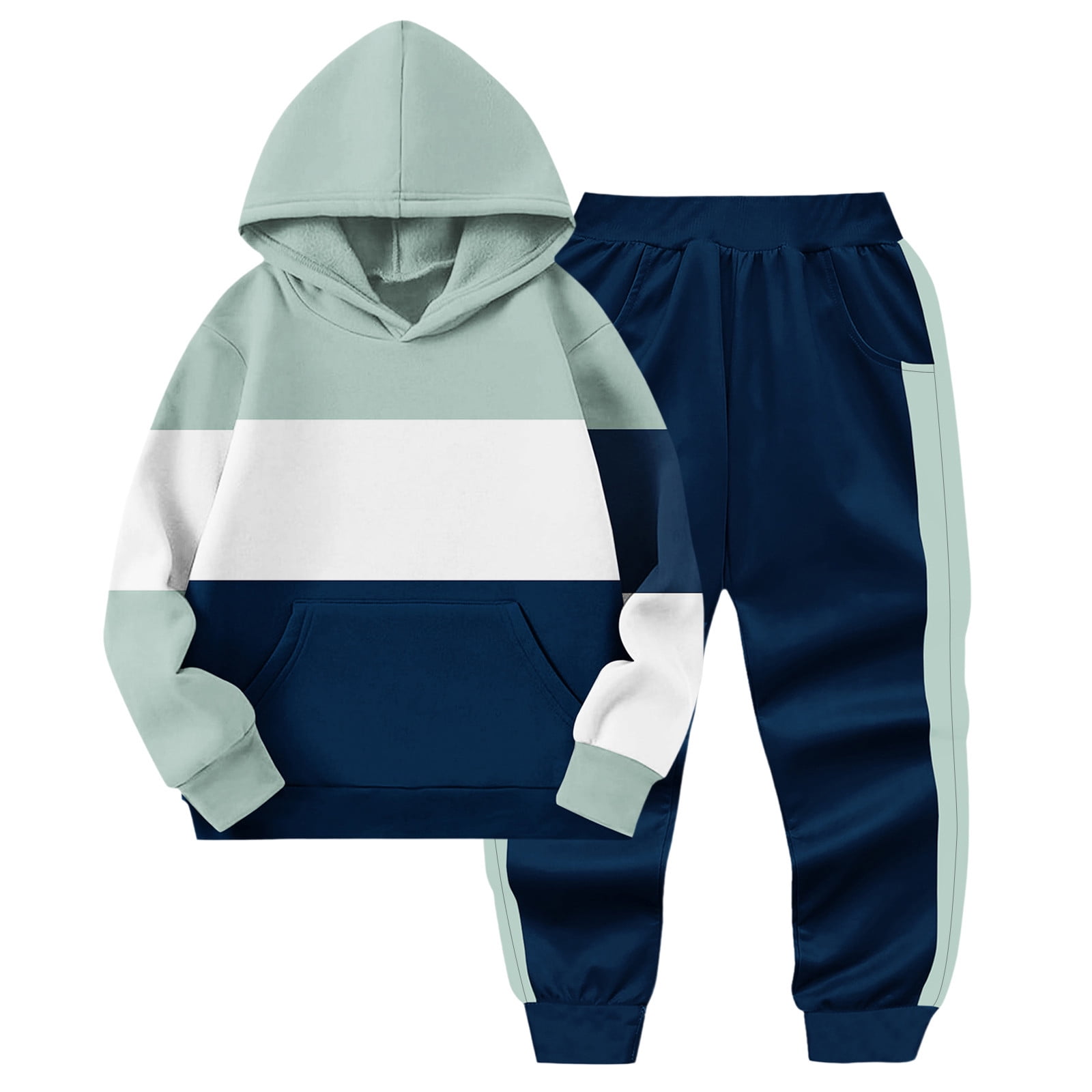Boys Clothes Long Sleeve Color-blocked Sweatshirt Tops and Pants Winter ...