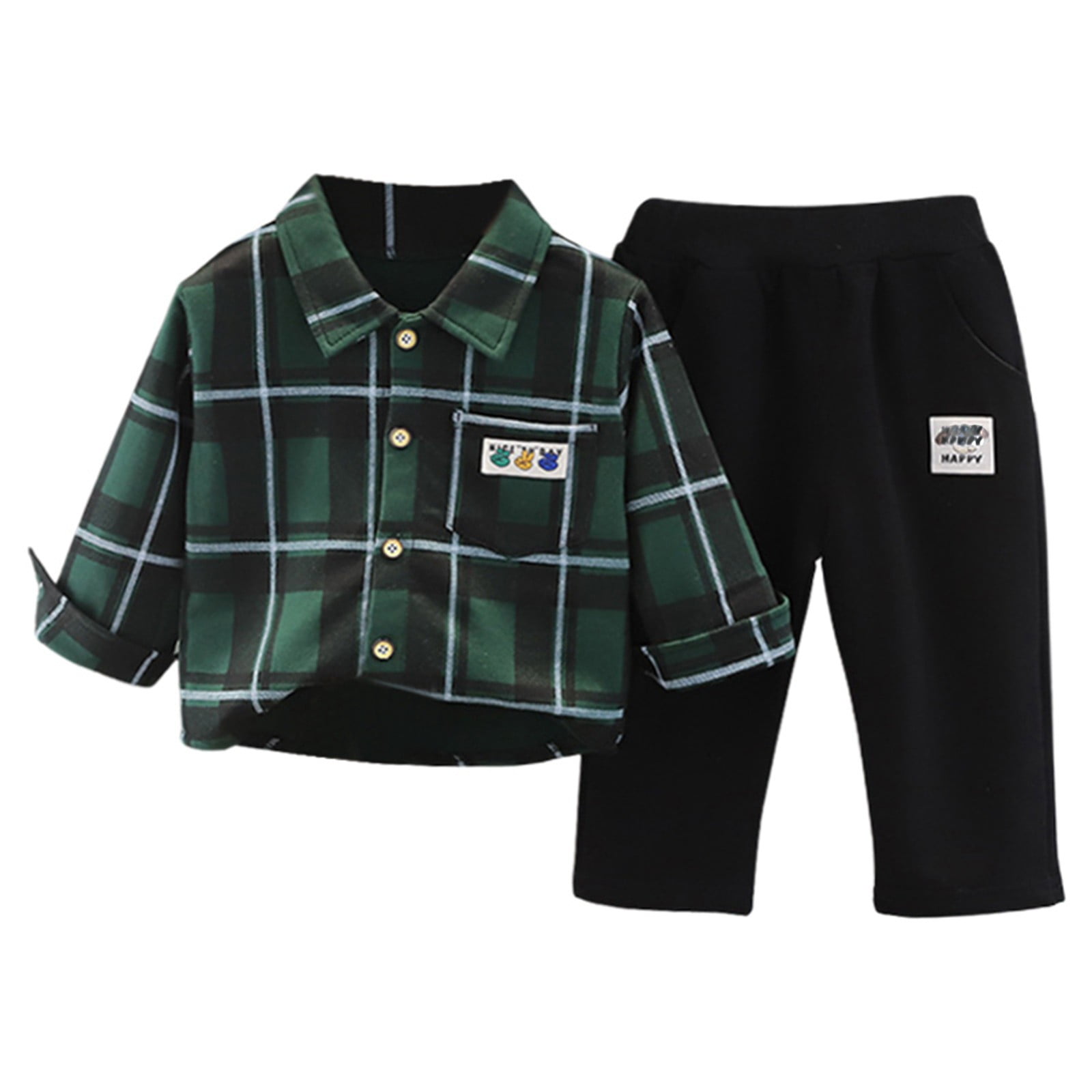 Boys Clothing Set Plaid Polo Collar Long Sleeve Shirt Long Pants 2 ...