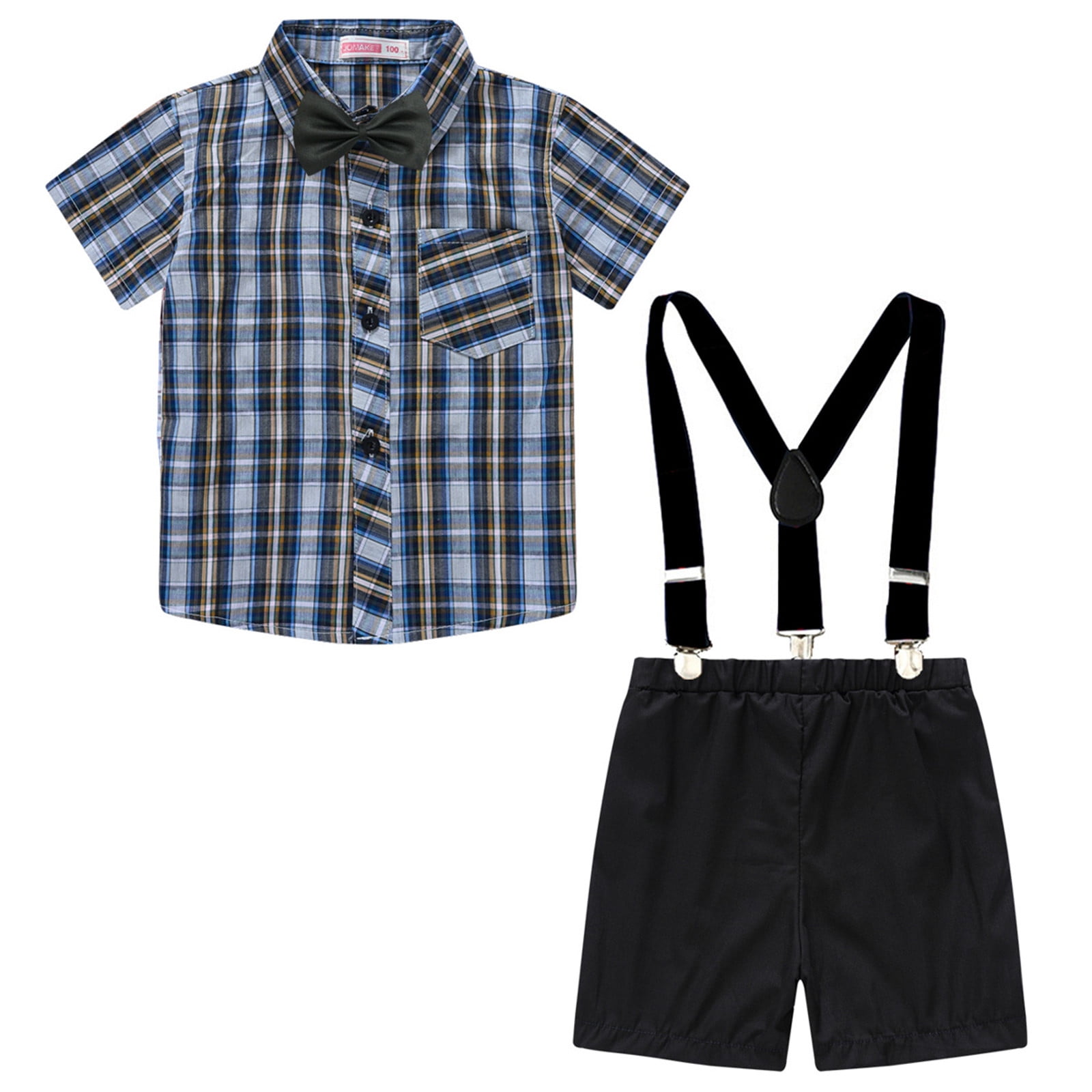 Boys Clothing Set Polo Collar Short Sleeve Plaid Casual Shorts Bow Tie ...