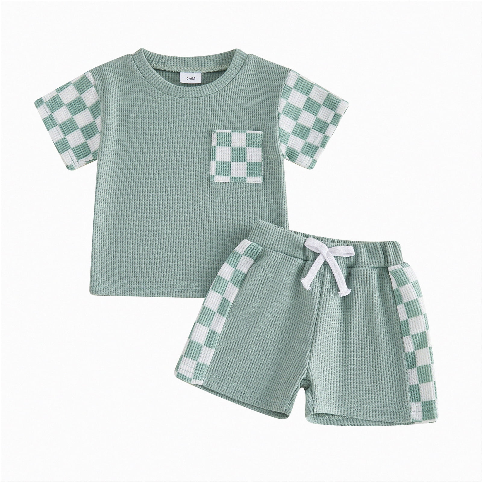 Boys Clothing Sets Checkerboard Patchwork T-Shirt and Elastic ...