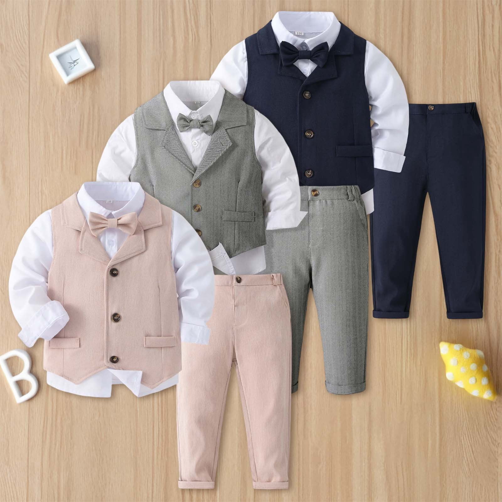 Boys' Clothing Sets Formal Long Sleeve Solid Lapel Dress Shirt Vest ...