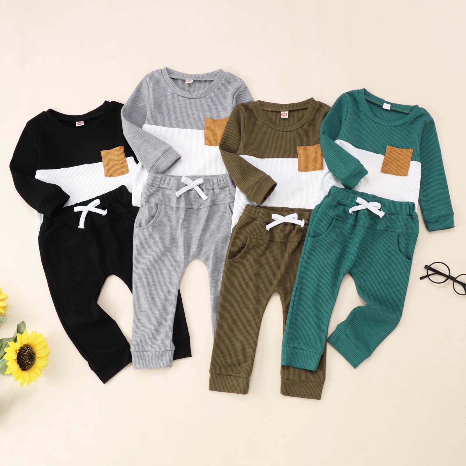 Boys' Clothing Sets Long Sleeve Color Crewneck Pullover Hoodie and ...