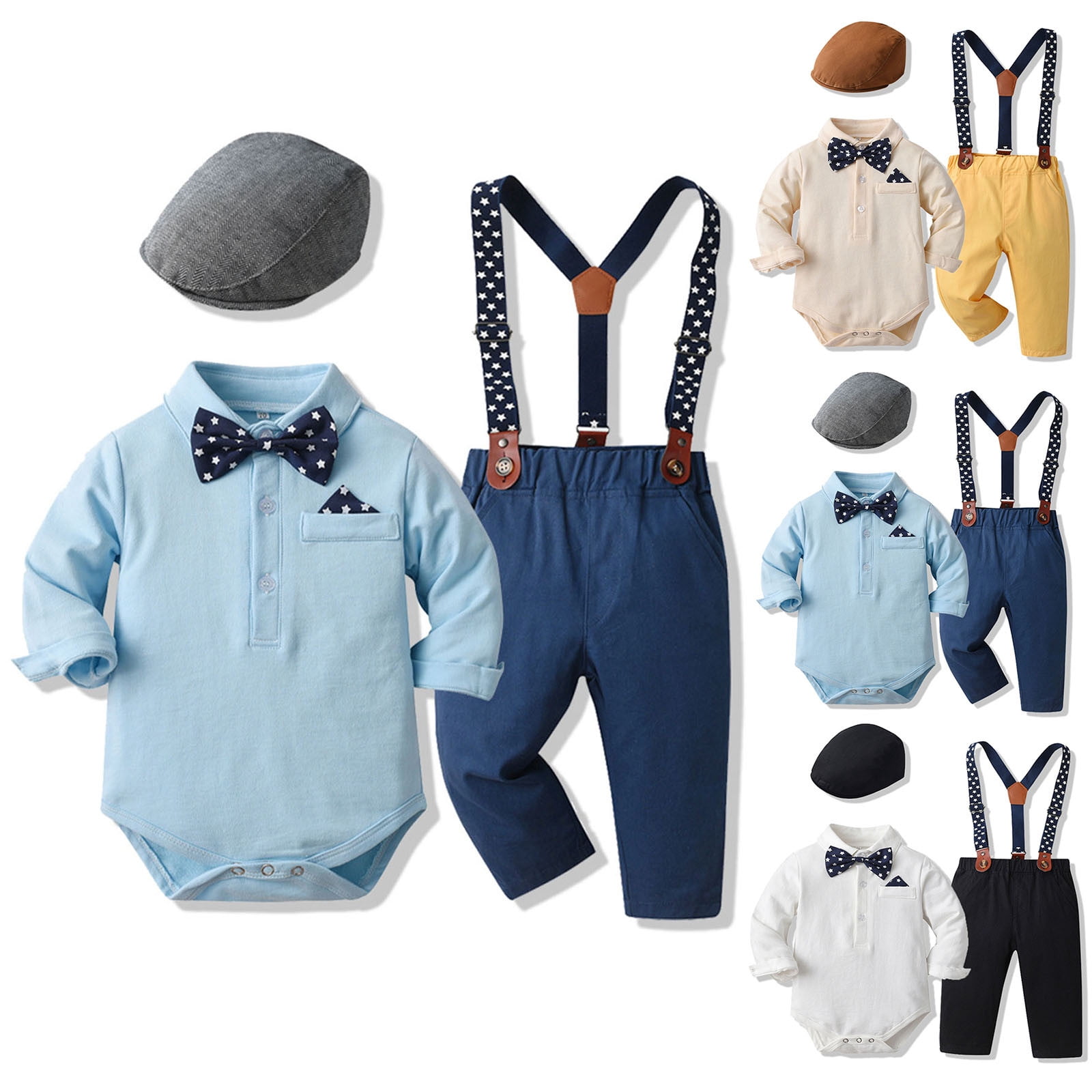 Boys' Clothing Sets Long Sleeve Solid Lapel Shirt Rompers Pants ...