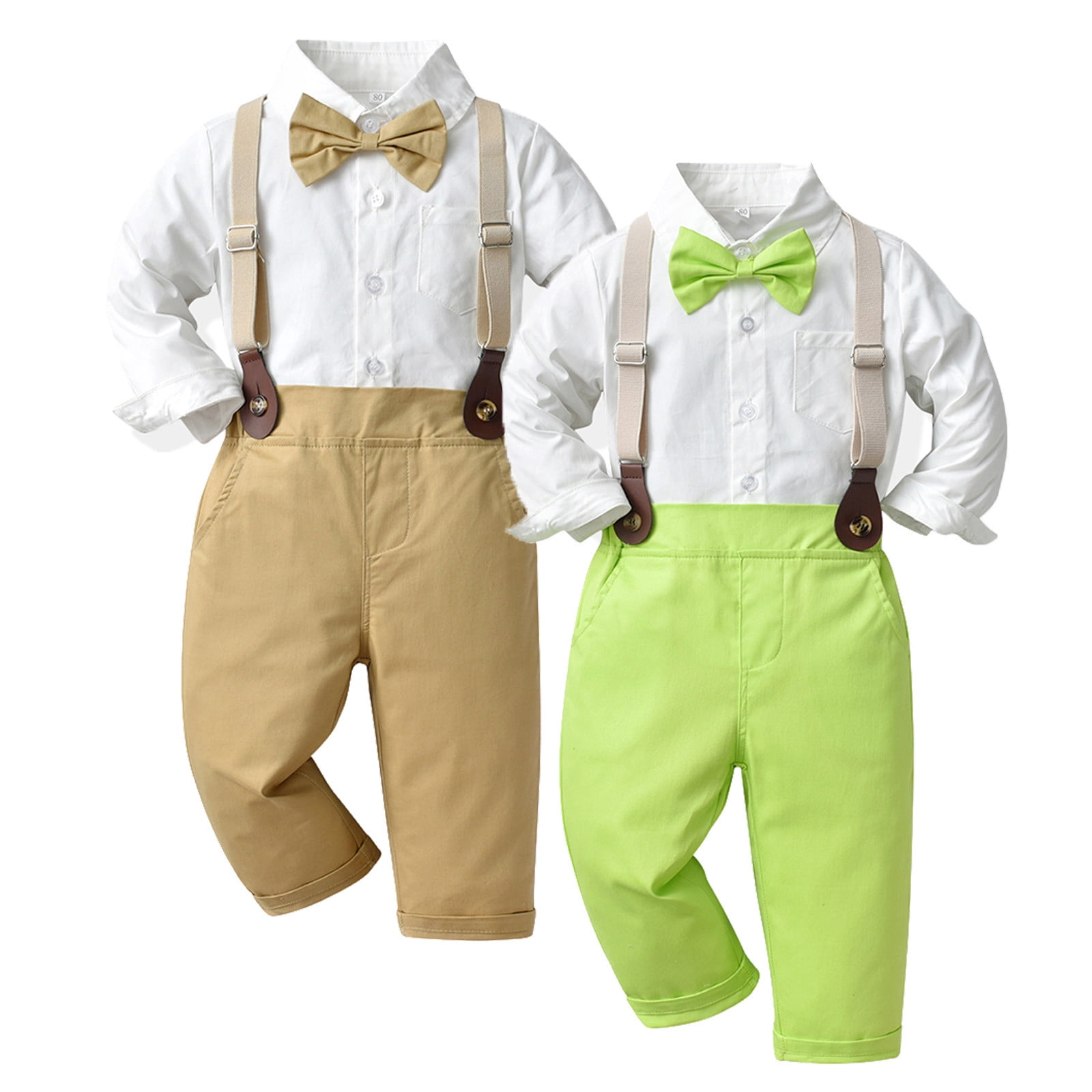 Boys' Clothing Sets Long Sleeve Solid Lapel Shirt Tops Suspenders Pants ...
