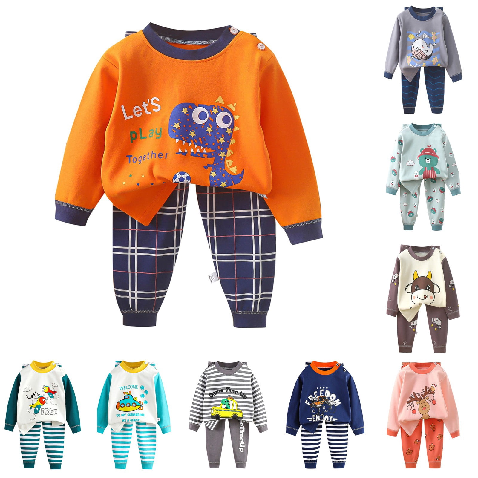 Boys' Clothing Sets Soft Cozy 2 Piece Long Sleeve Animals Print Tops ...