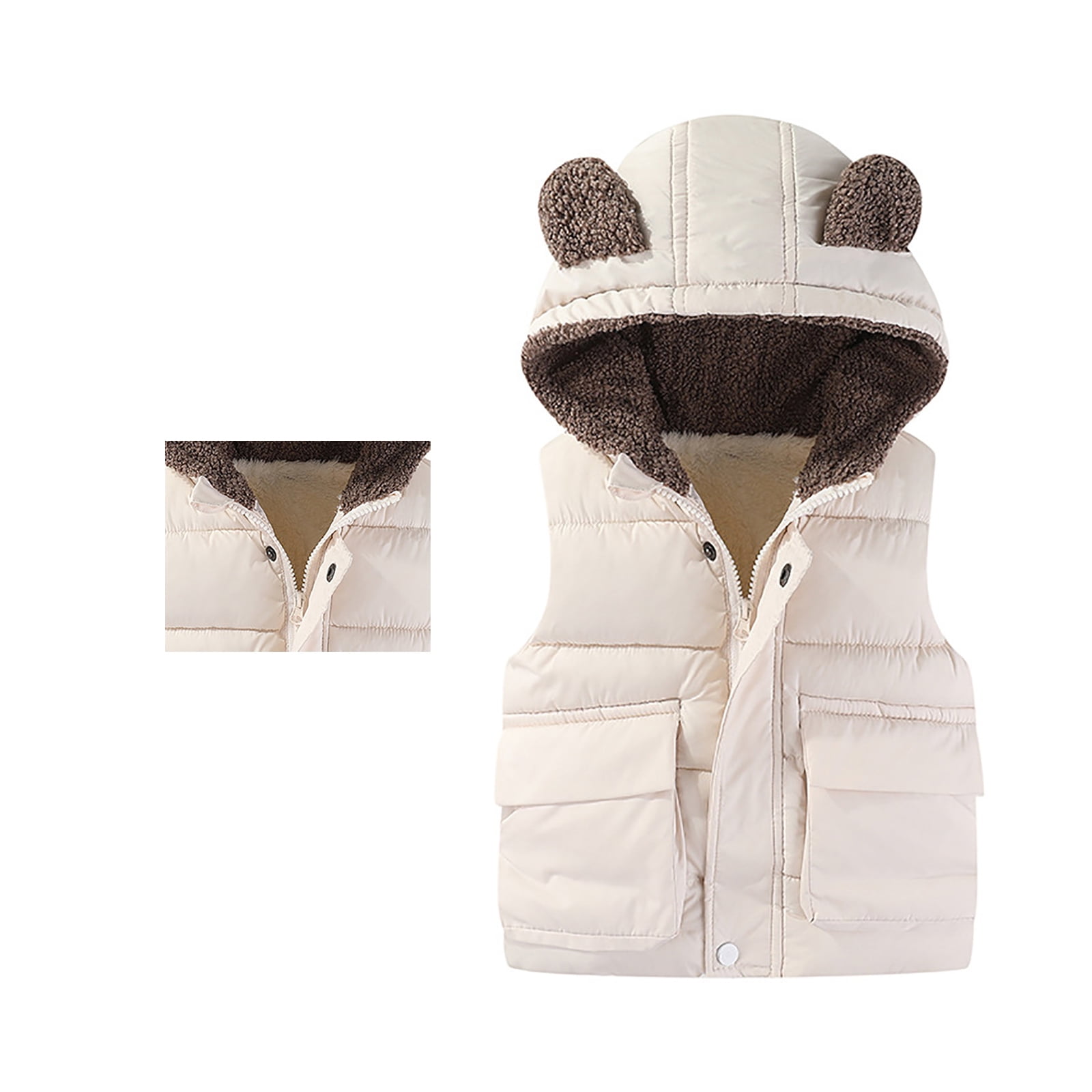 Boys Coat Toddler Boys Girls Hooded Vest Padded Winter Jacket Sleeveless Bear Ears Zipper Up ...