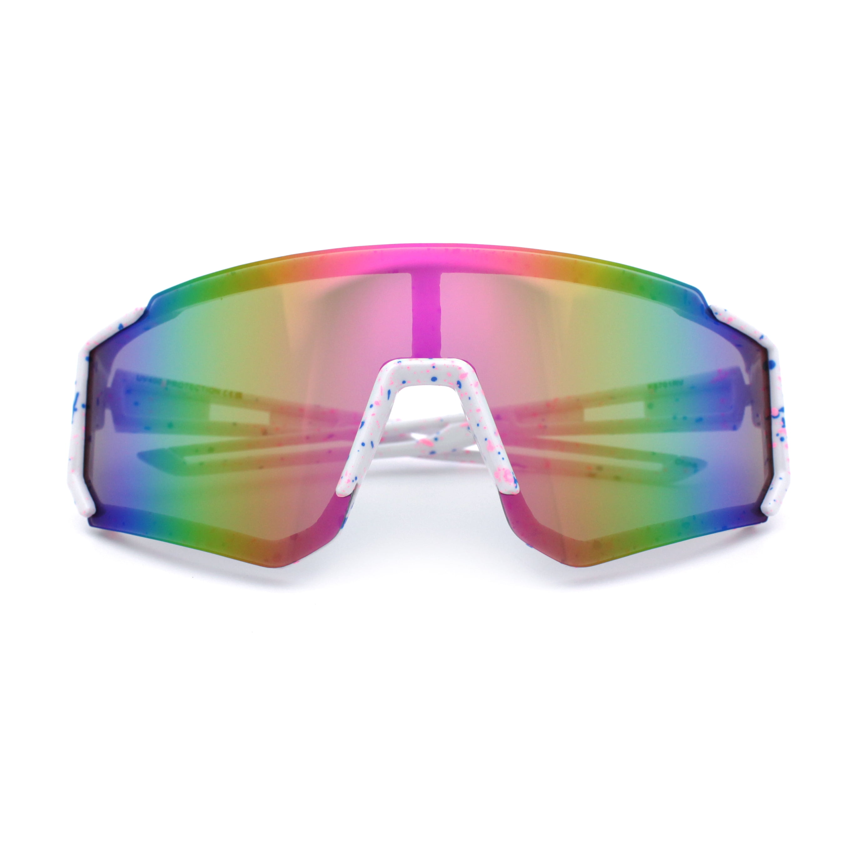 Boys Color Mirror 80s Paint Splatter Print Plastic Rimless Shield Sport ...