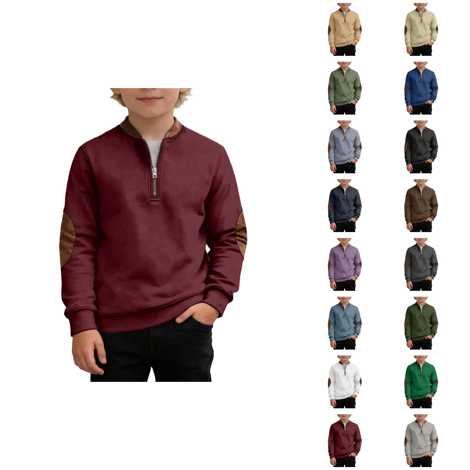 Boys Color Pullover Sweatshirt Long Sleeve Crewneck Casual Winter Warm ...