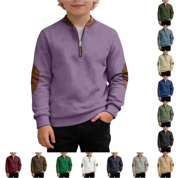 Boys Color Pullover Sweatshirt Long Sleeve Crewneck Casual Winter Warm ...