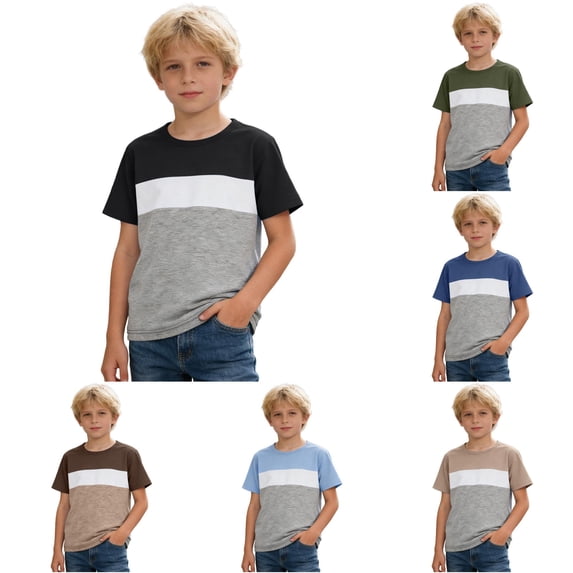Boys Color Short Sleeve Tee Casual Crew Neck Blend Graphic T Shirt for ...