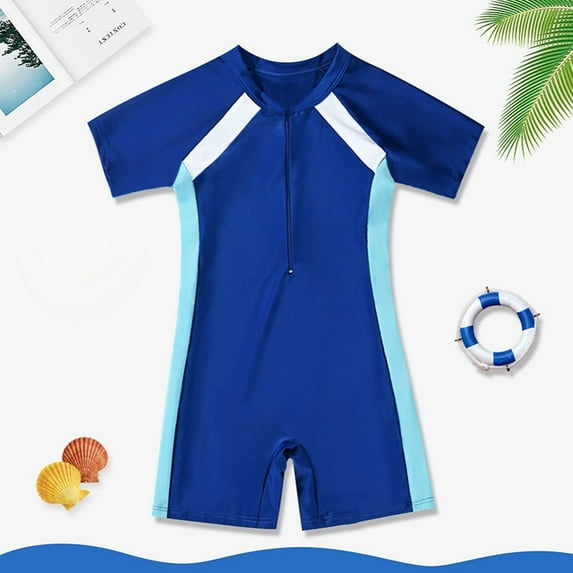 Boys Colour Blocked One Piece Swimsuit Short Sleeve Hot Spring Beach ...