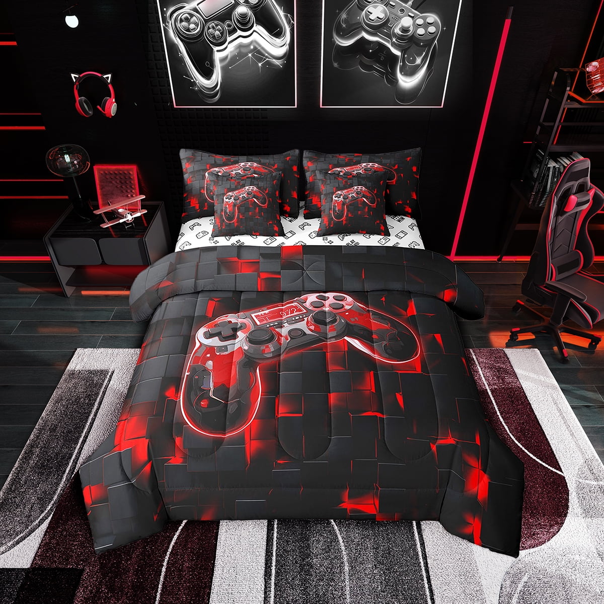 Comforter Set Full Size Game Console Comforter Set Bed in a Bag Black ...