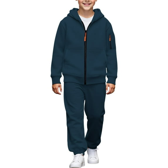 Boys' Complete Two-Piece Outfit Set - Zip-Up Hoodie & Matching Shorts ...