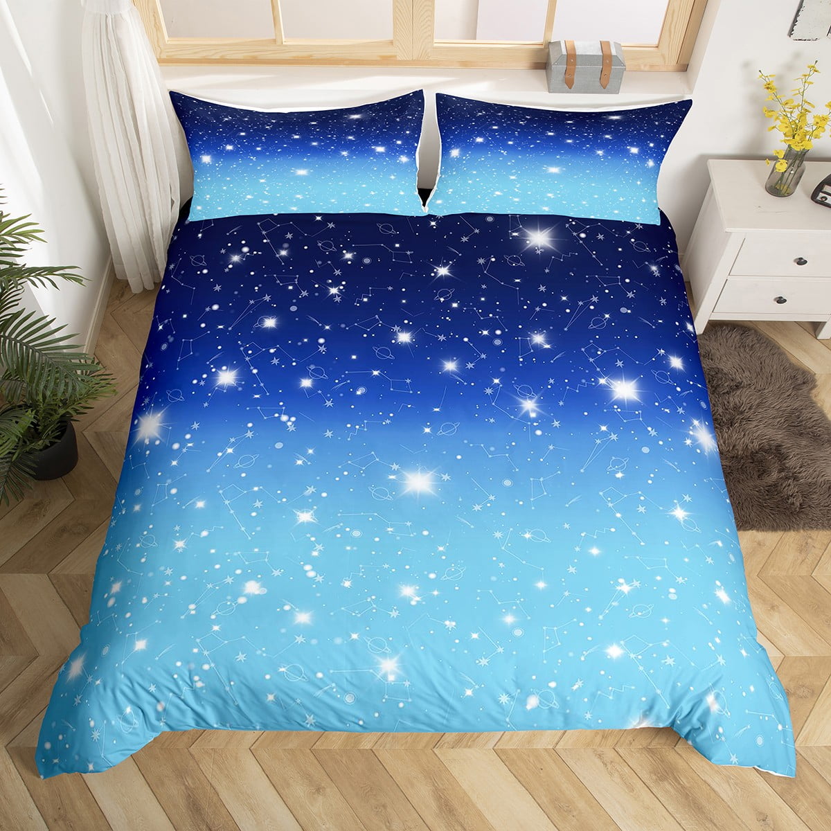 Boys Constellation Bedding Set Twin,Navy Blue Galaxy Comforter Cover ...
