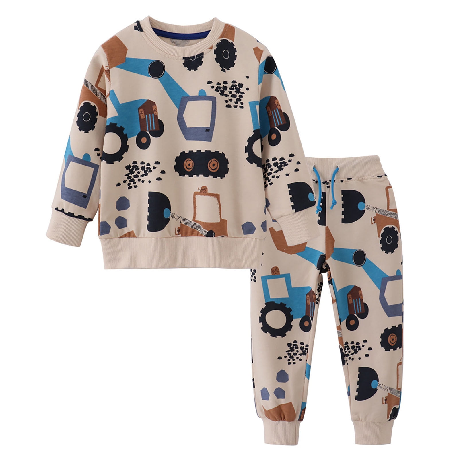 Boys Construction Vehicle Print 2-Piece Sweatshirt Set – Warm Autumn ...