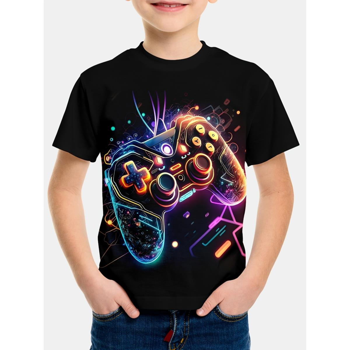 Boys' Cool 3D Game Controller Graphic Tee - Casual Short Sleeve Crew ...