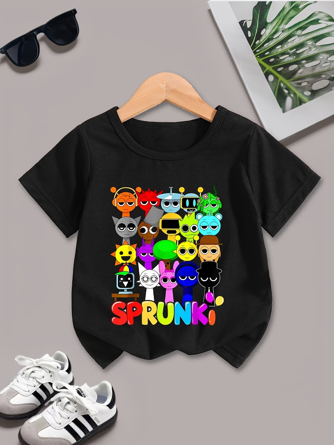 Boys' Cool Alien Cartoon Print Short Sleeve T-Shirt - Black Crew Neck ...