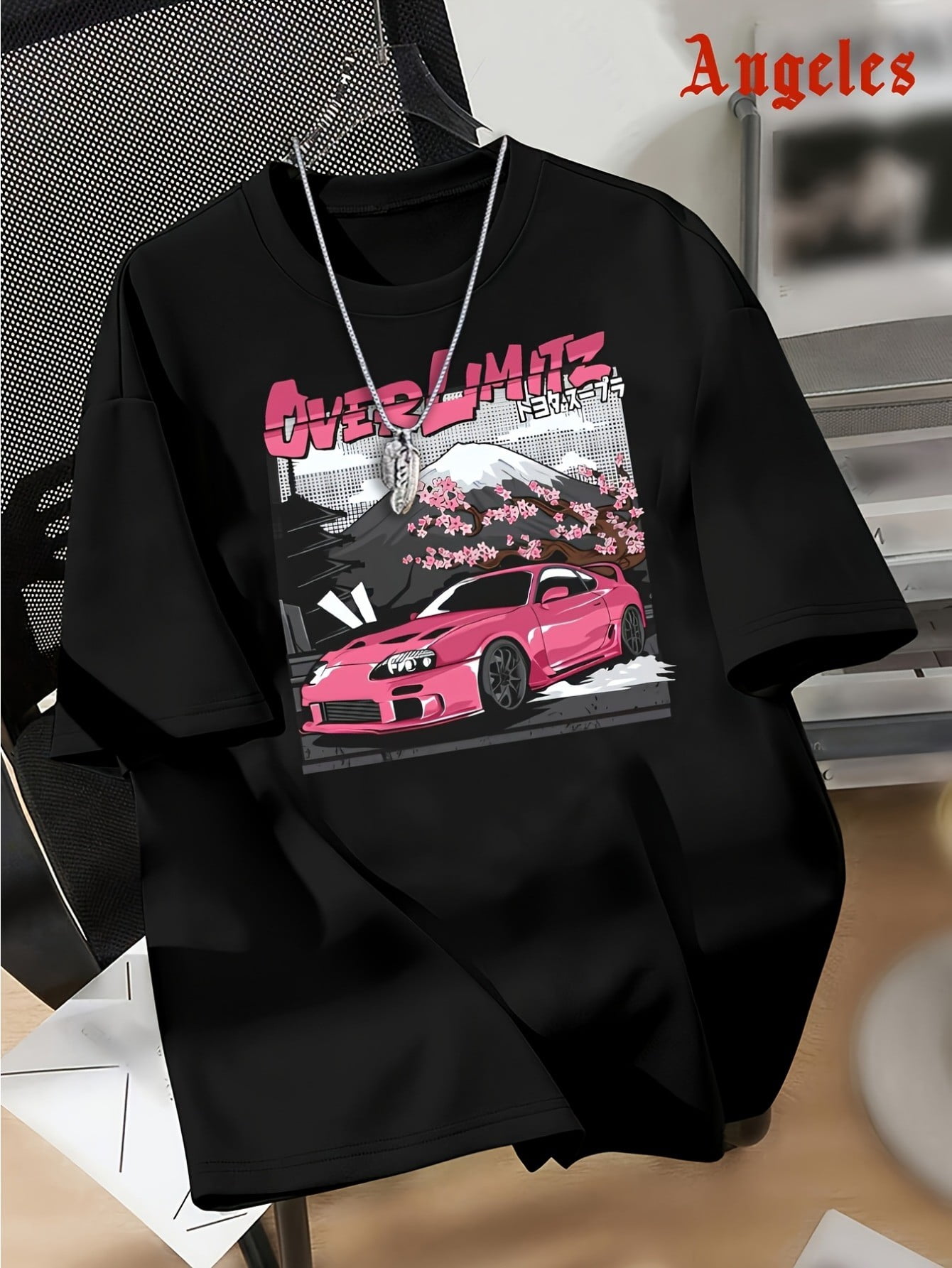 Boys' Cool Car Graphic T-Shirt - Black Short Sleeve with Pink Sports ...