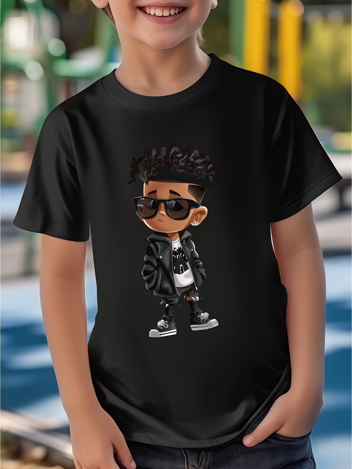Boys' Cool Cartoon Character Print T-Shirt - Soft, Cotton, Casual Round ...