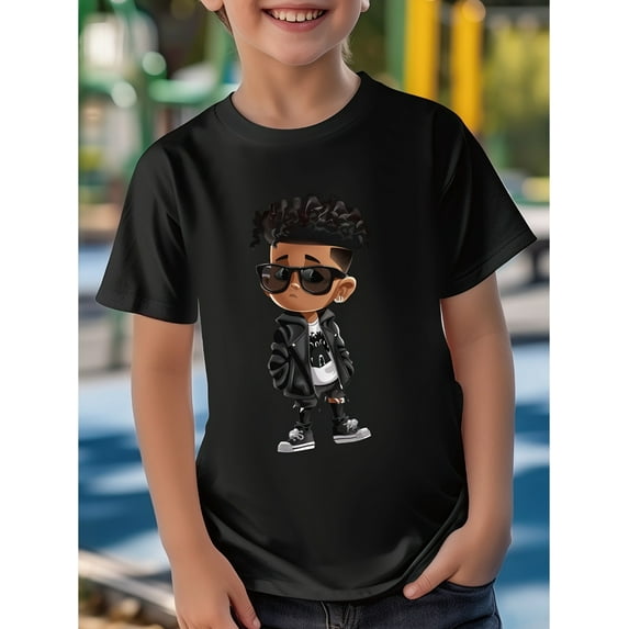 Boys' Cool Cartoon Character Print T-Shirt - Soft, Cotton, Casual Round ...