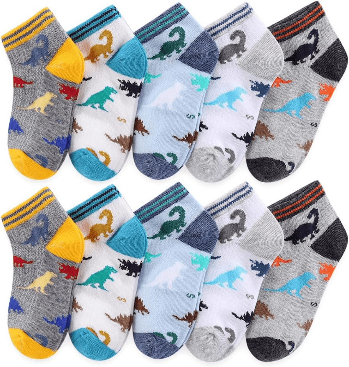 Boys Cotton Ankle Socks 5/10 Pack Low Cut Dinosaur Cute Mesh 2-9Y Light ...